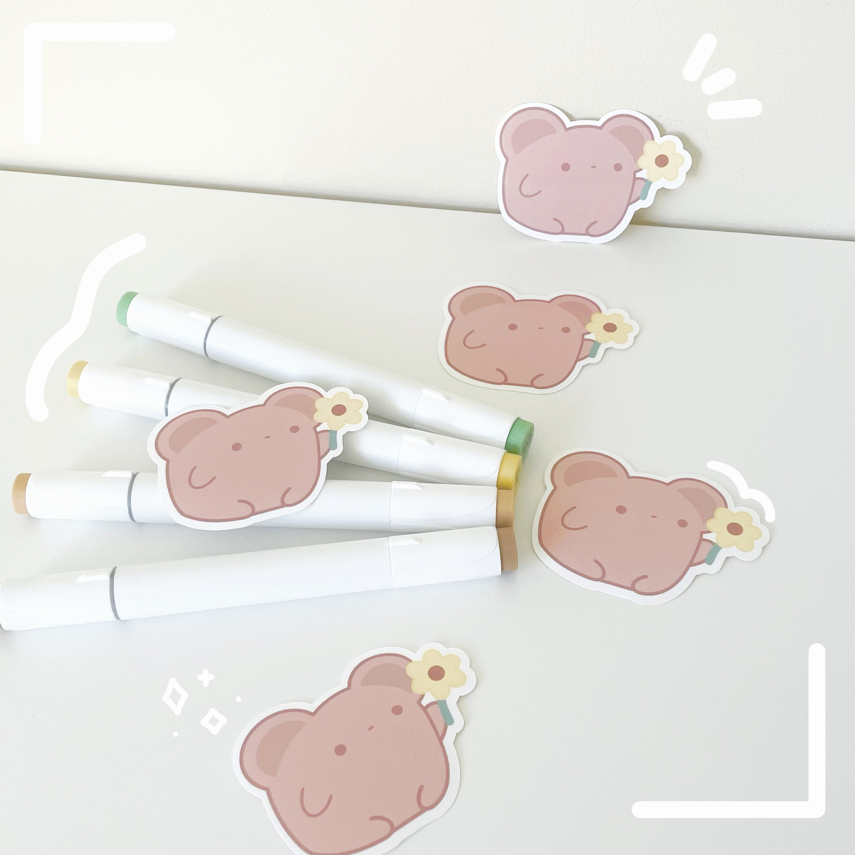 Flower Bear Sticker Cute Animal Sticker Kawaii Bear Sticker Vinyl ...