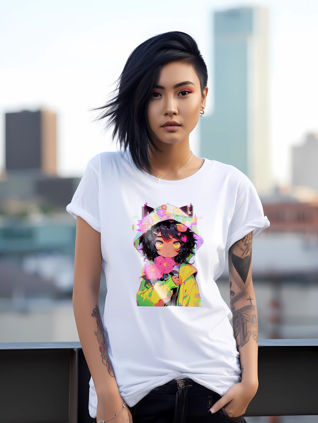 Cute Anime Girl Shirt, Alt Clothing, Harajuku Clothing, Trippy Anime ...