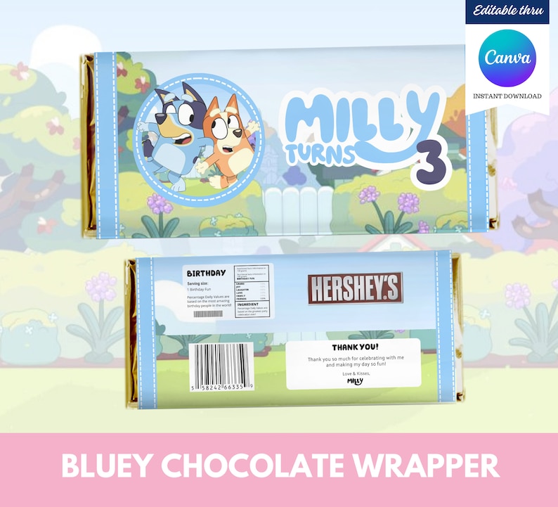 Bluey Chocolate Bar Wrapper, Bluey Party Printable, Blue Dog Party ...