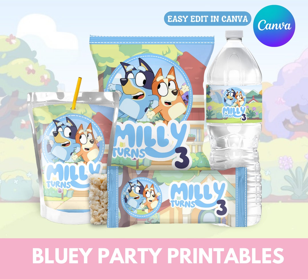 Bluey Party Bundle Printables, Bluey Chip Bags, Water Label, Rice ...
