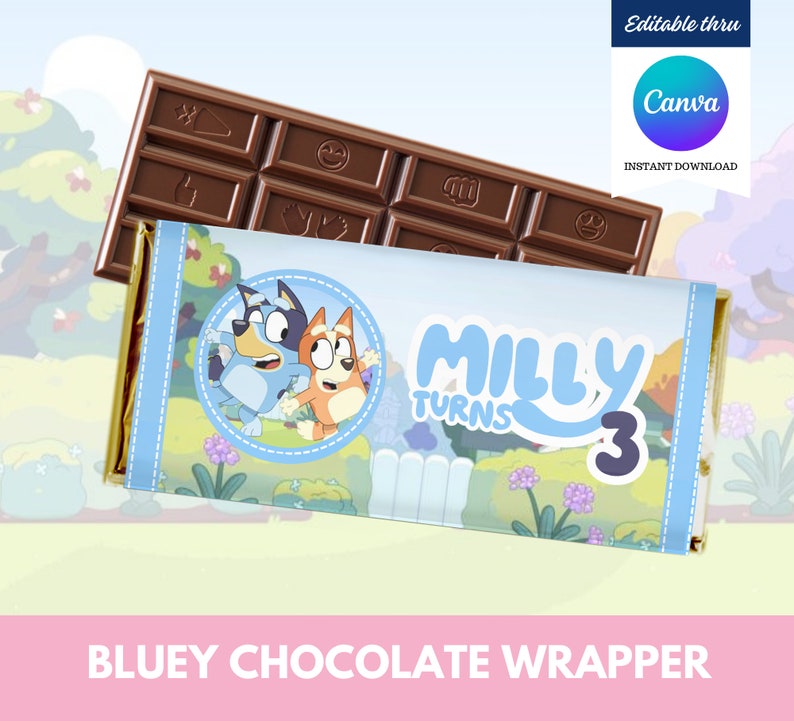 Bluey Chocolate Bar Wrapper, Bluey Party Printable, Blue Dog Party ...