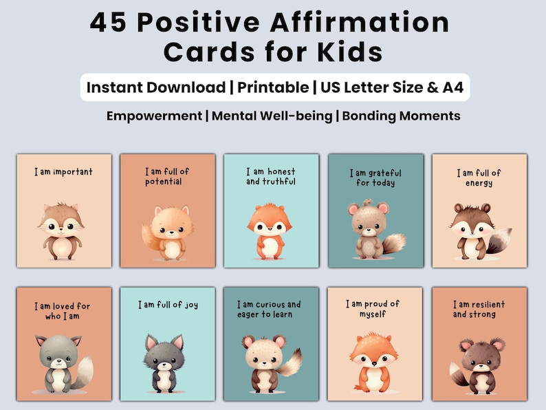 45 Printable Positive Affirmation Cards for Kids, Empowering Kids ...