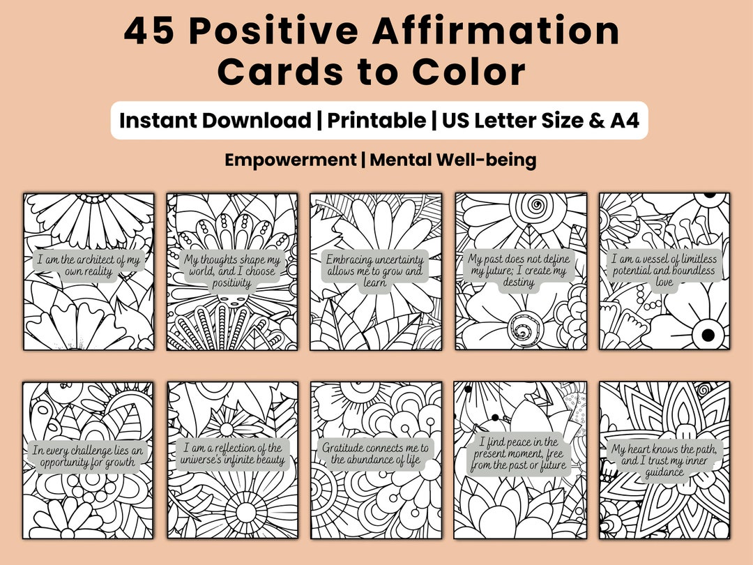 Printable Positive Affirmation Cards to Color Empowering Affirmations ...
