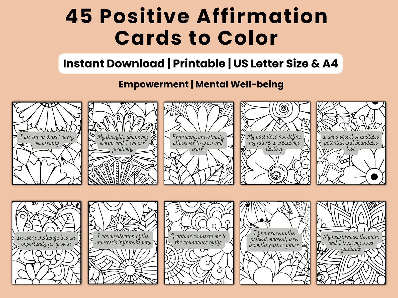 Printable Positive Affirmation Cards to Color Empowering Affirmations ...