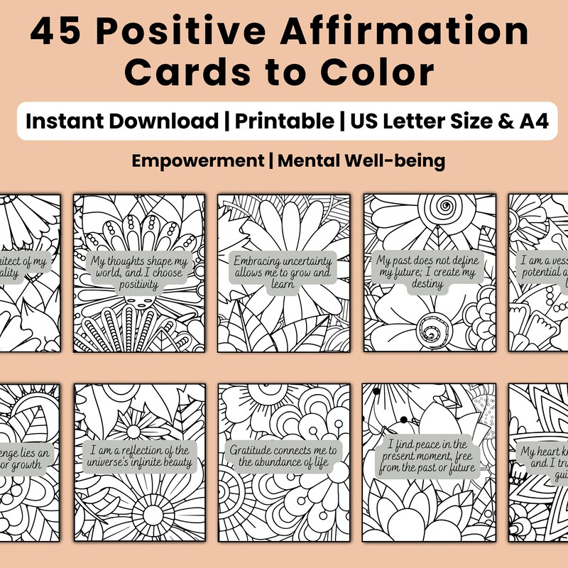 Printable Affirmation Cards to Color - Etsy