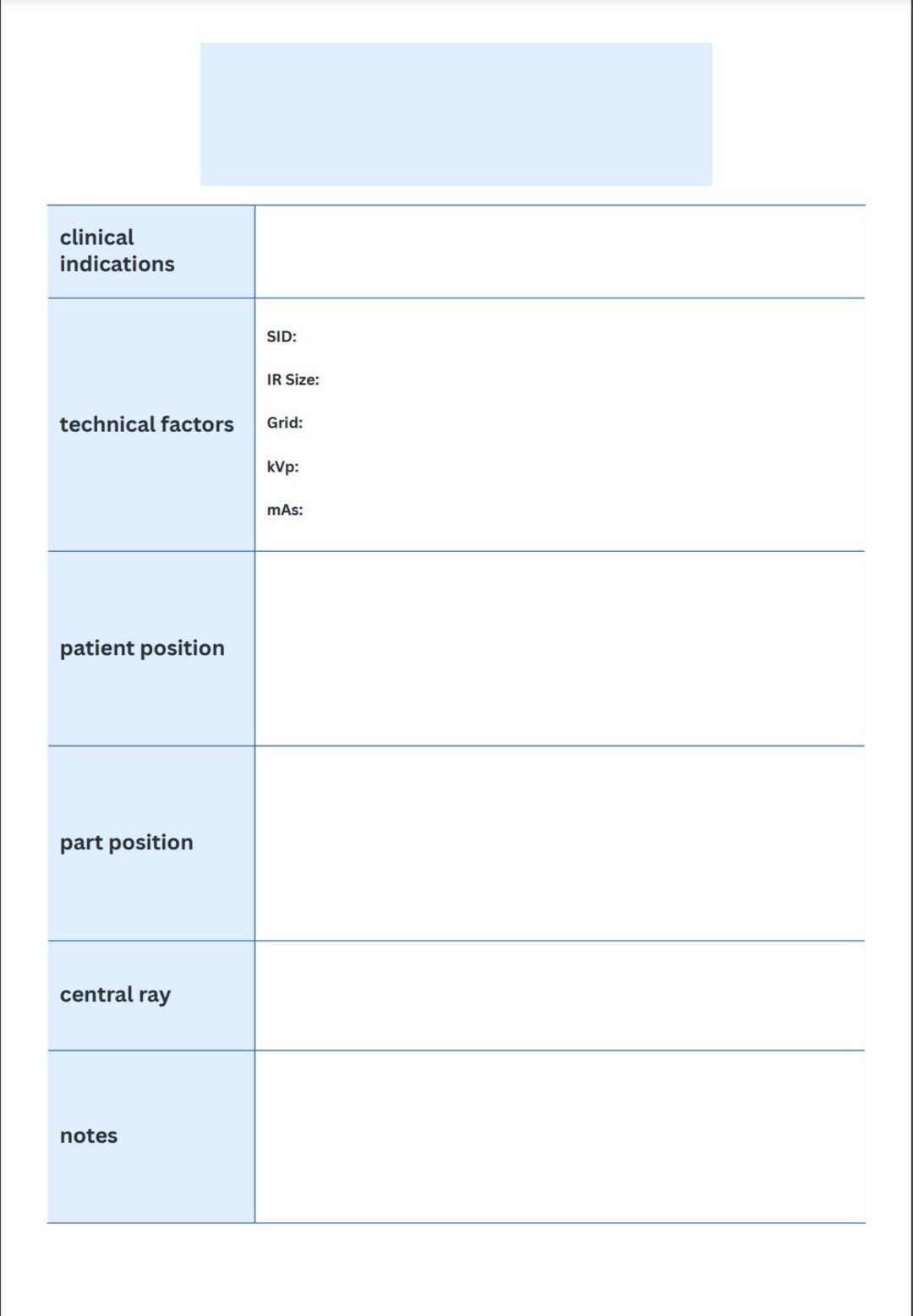 Simple X-ray Positioning Card Template (ipad/tablet Digital Download ...
