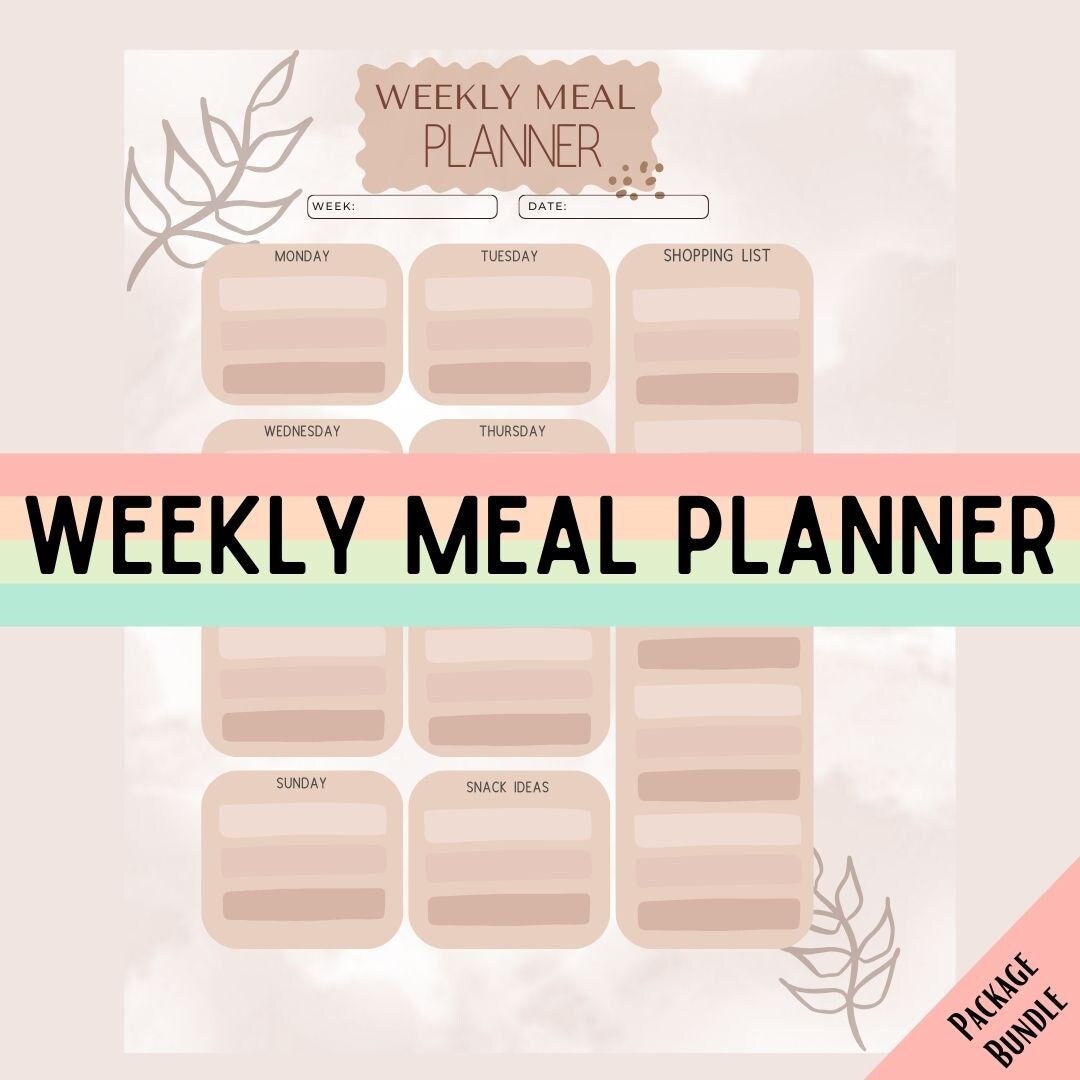 Boho Weekly Meal Planner Printable Weekly Food Diary Meal Tracker Food ...
