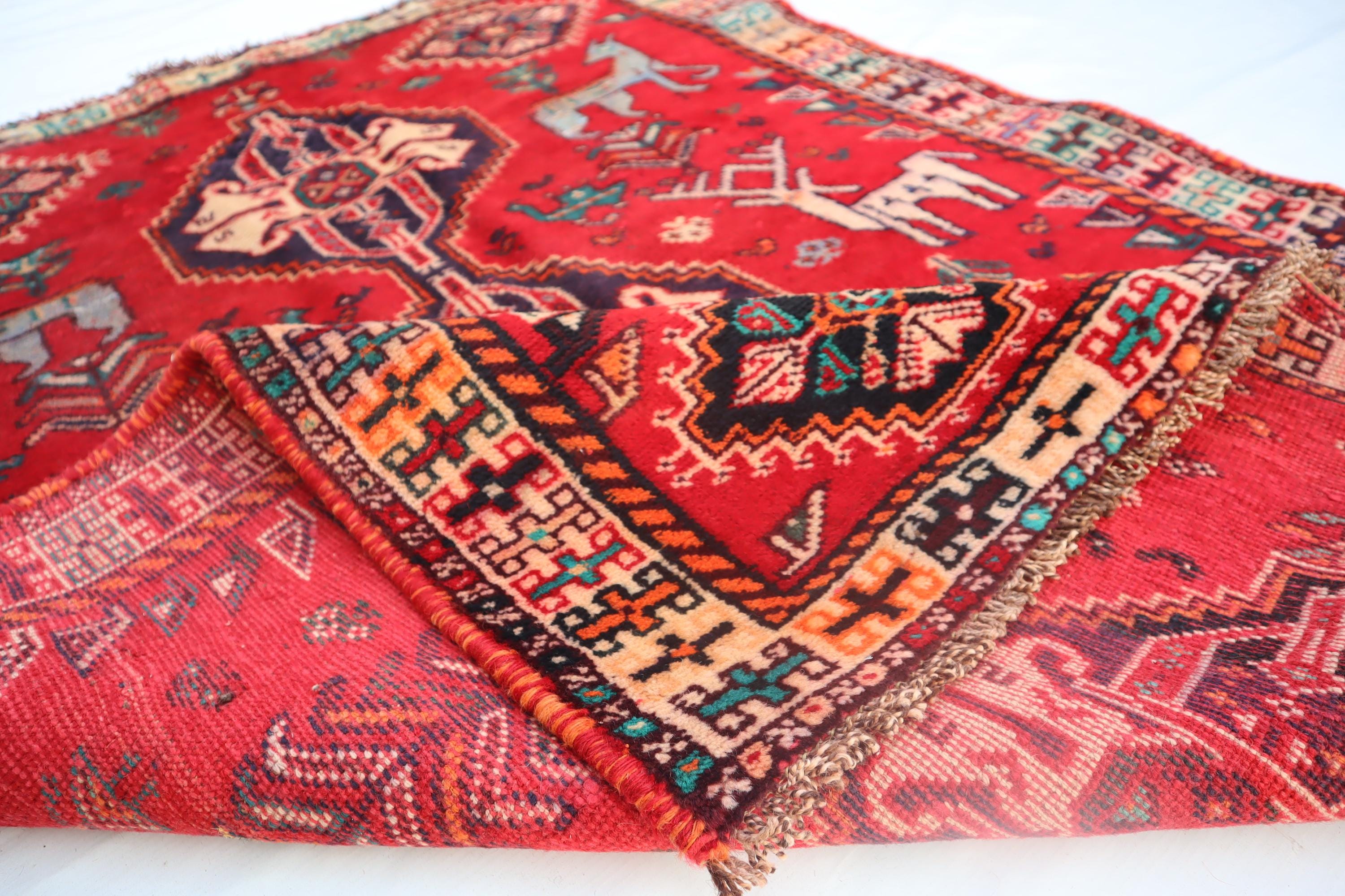 Afghan Pictorial Rug, 4x5 Handmade Wool Rug, Caucasian Design Rug ...