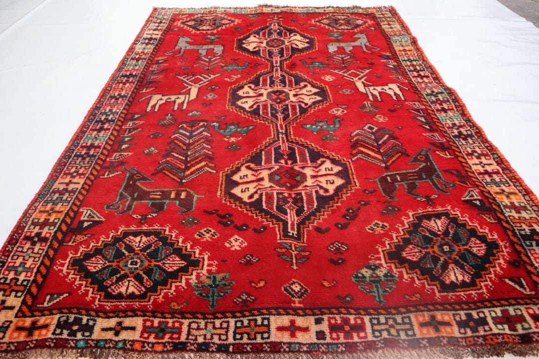 Afghan Pictorial Rug, 4x5 Handmade Wool Rug, Caucasian Design Rug ...
