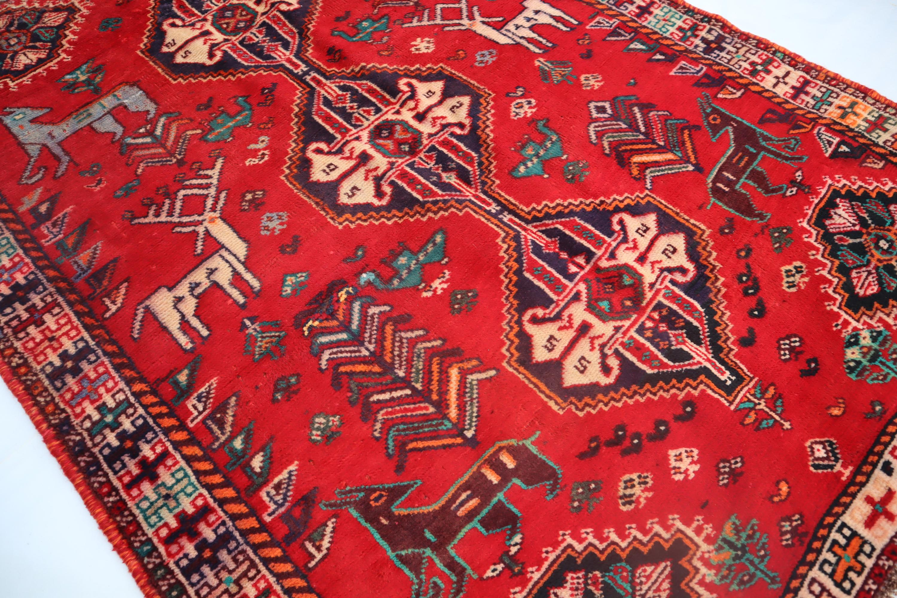 Afghan Pictorial Rug, 4x5 Handmade Wool Rug, Caucasian Design Rug ...