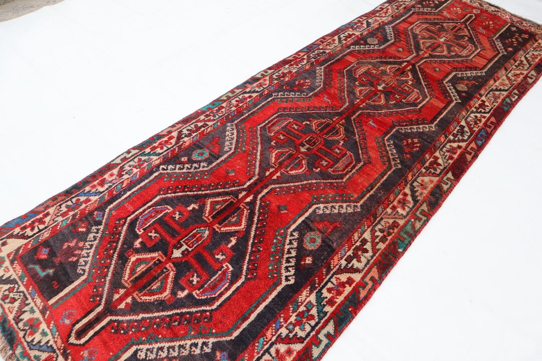 Afghan Vintage Runner Rug, 3x8 Handmade Wool Rug, Terracotta Caucasian ...