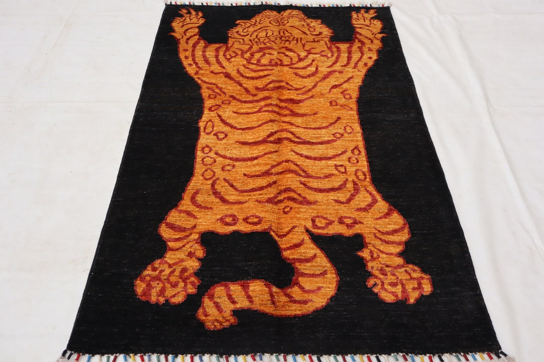 Afghan Pictorial Rug, Handmade Wool Rug, 3x5 Oriental Black Area Rug ...