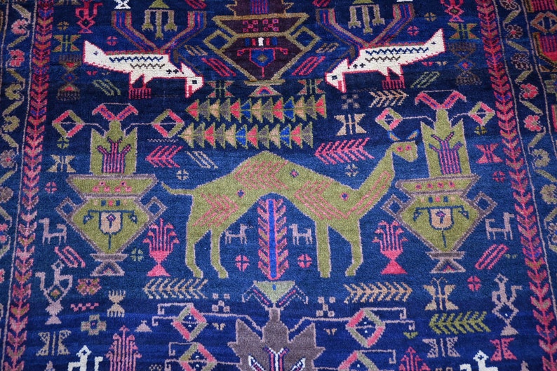 Antique Pictorial Rug 4x8 Geometric Baluchi Vintage Rug- Afghan ...