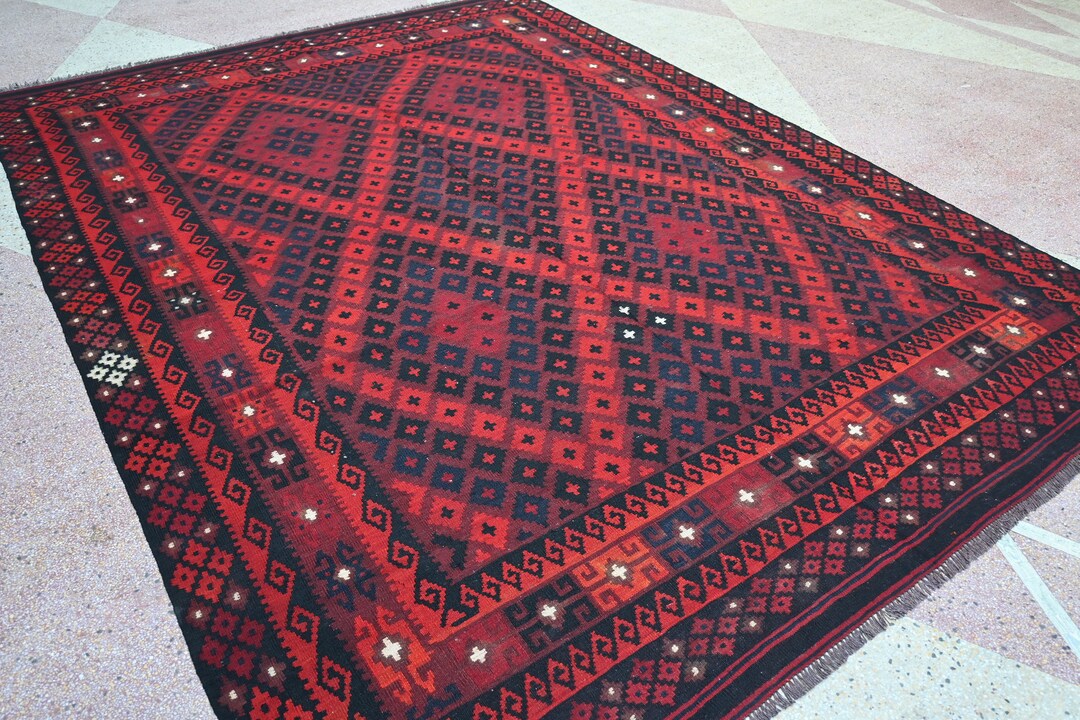7.9x10.8 Ft Afghan Vintage Ghalmoori Kilim Rug- Handmade Wool Rug ...