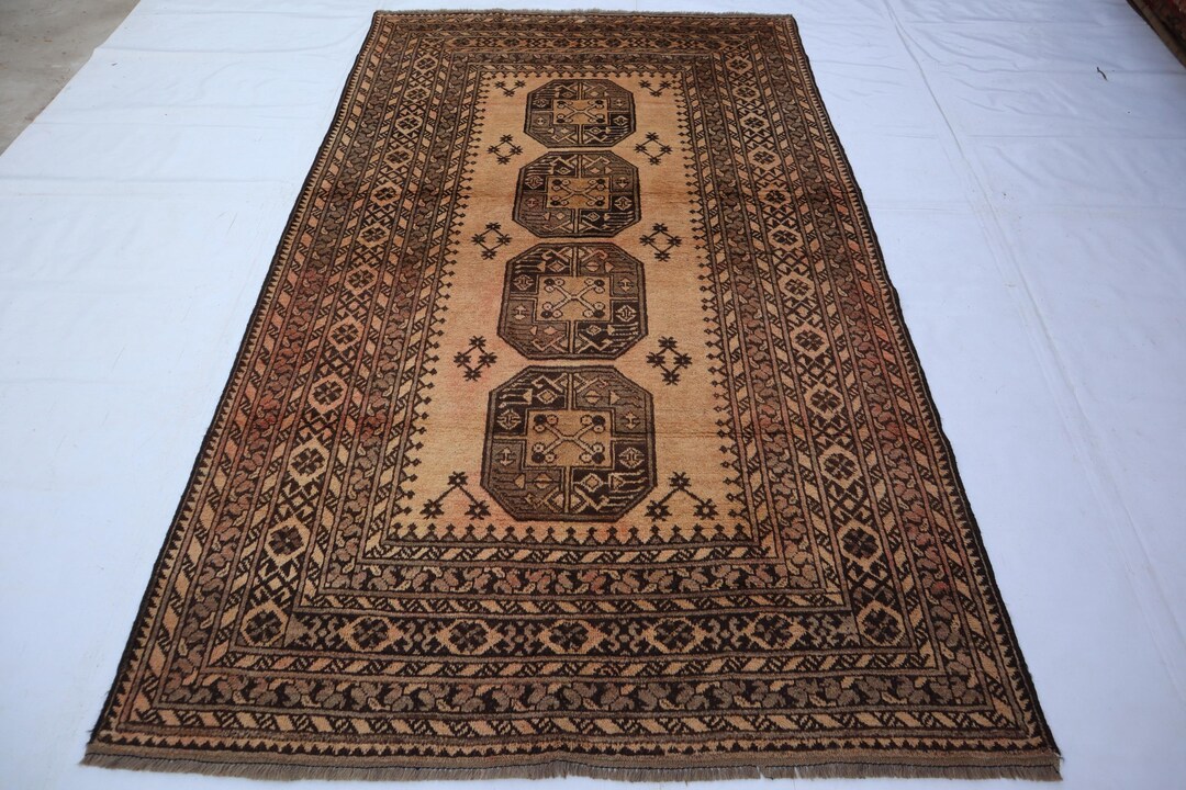 Afghan Orange Brown Rug, 4x7 Handmade Wool Rug, Antique Faded Rug ...