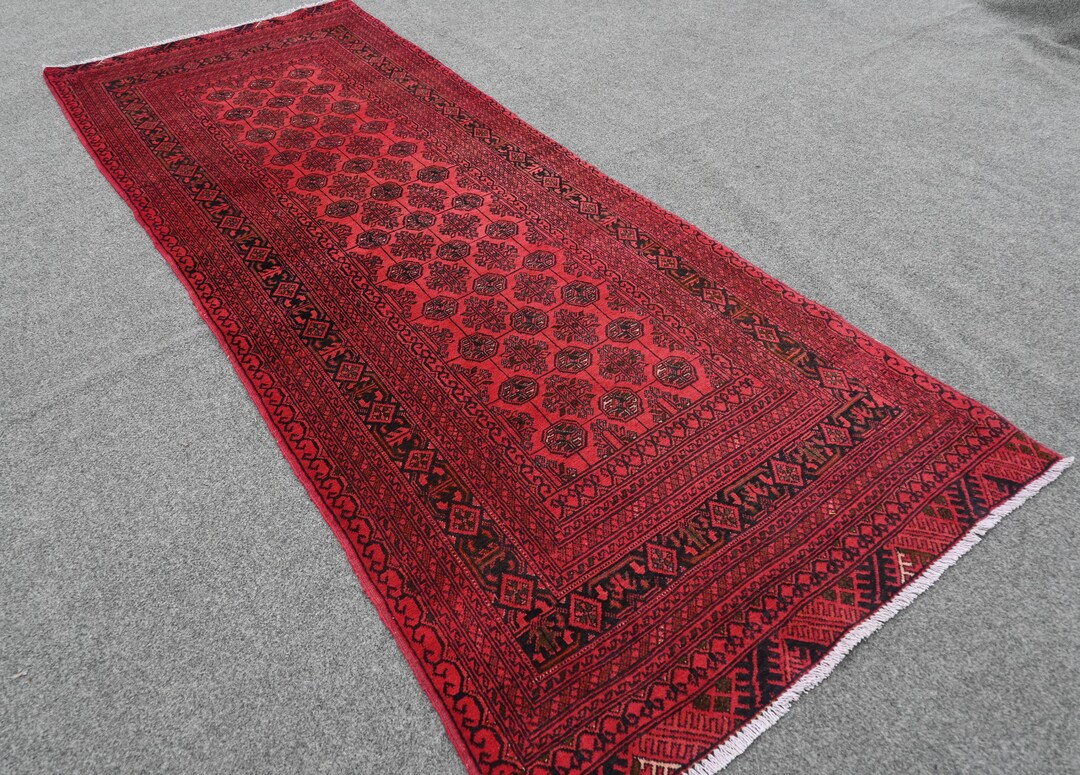 2.5x6.4 Ft Turkmen Mowri Gull Design Runner Rug Hand Knotted Wool Red ...