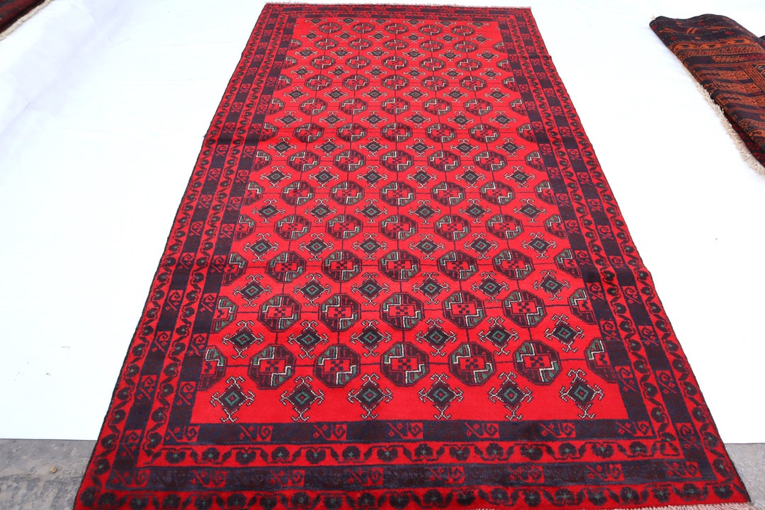 5x9 Mowri Design Balochi Rug, Afghan Handmade Wool Rug, Geometric ...