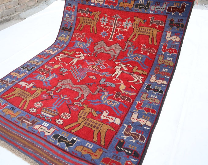 Vintage Azerbaijani Soumak Rug With Exquisite Animal Motifs, Handwoven ...
