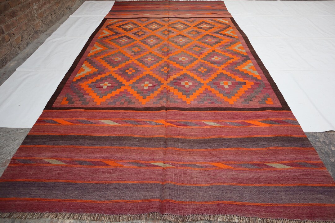 Afghan Orange Rug, 6x12 Handmade Wool Rug, Afghan Vintage Rug ...