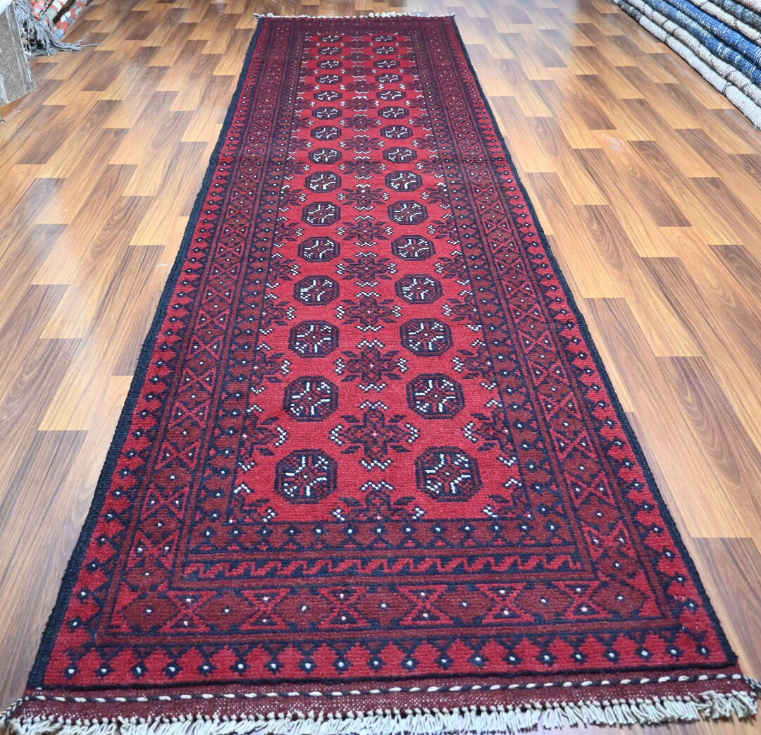 2.7x9.10 Ft Oriental Turkmen Mowri Gull Design Runner Rug Handmade Wool ...