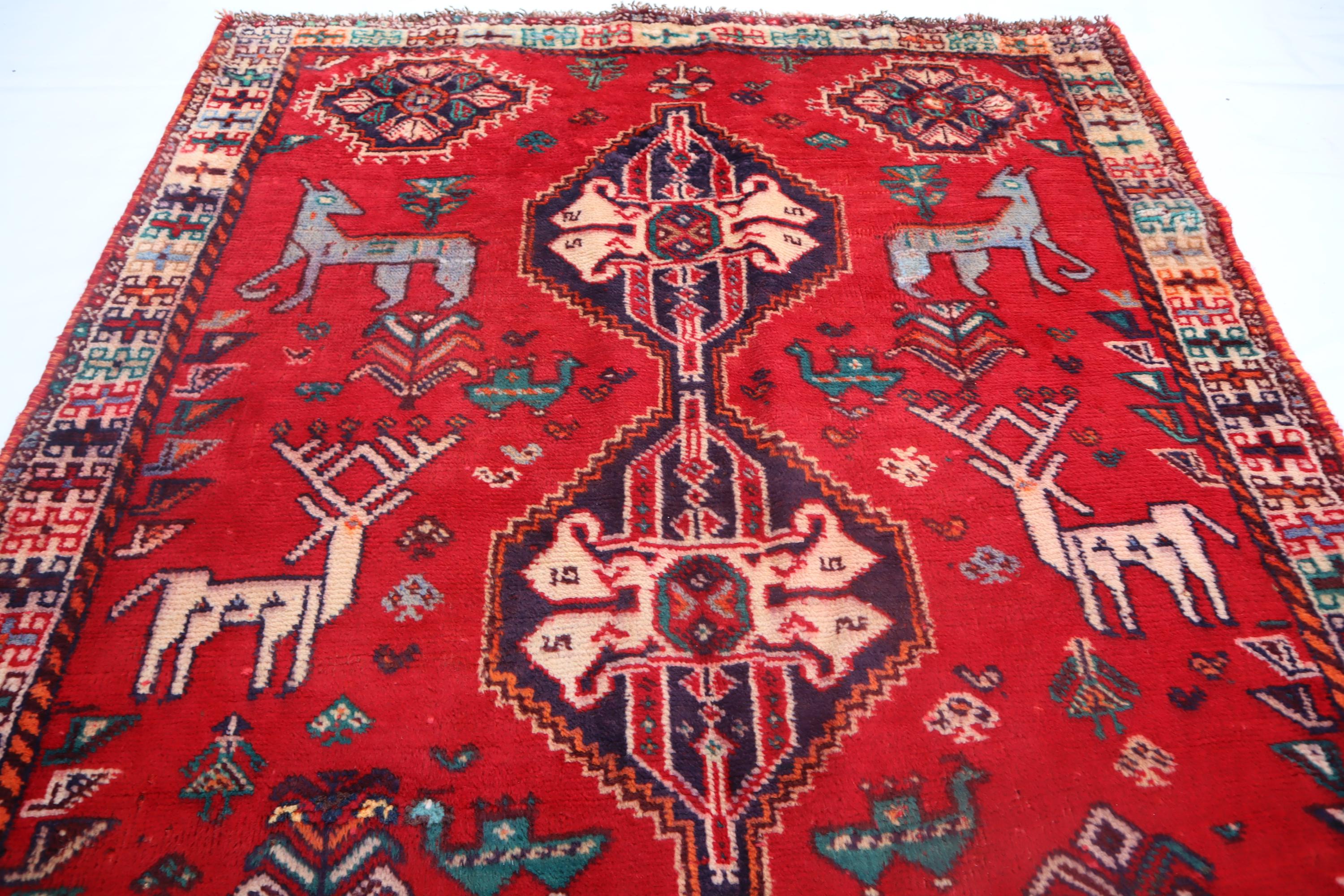 Afghan Pictorial Rug, 4x5 Handmade Wool Rug, Caucasian Design Rug ...