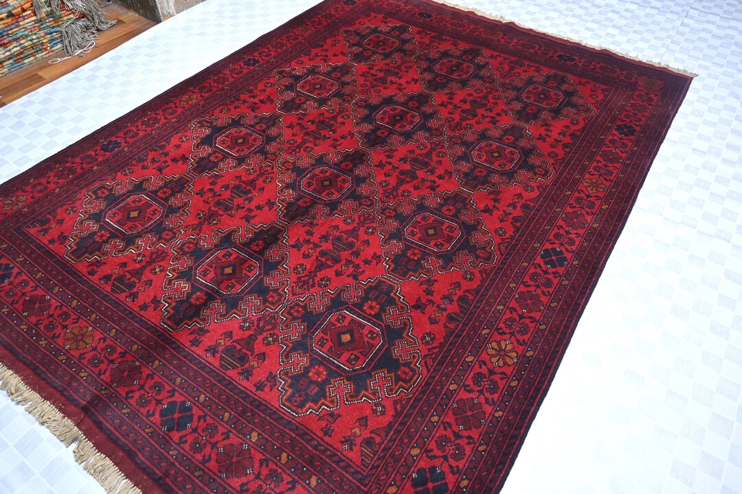 6x8 Ft Vintage Bukhara Rug- Turkmen Khal Mamadi Bukhara Rug- Afghan ...