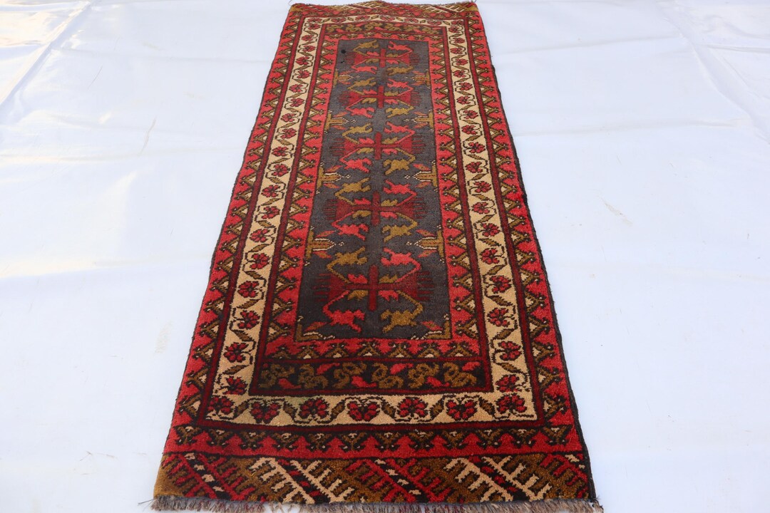 Antique Area Rug, 2x4 Handmade Wool Rug, Afghan Geometric Design Rug ...