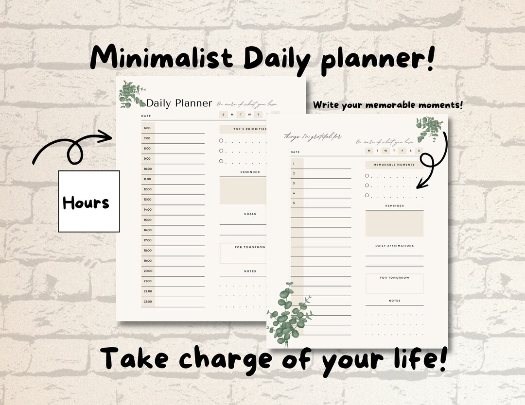 Minimalist Daily Planner Printable Planner , PDF Daily Hourly Schedule ...