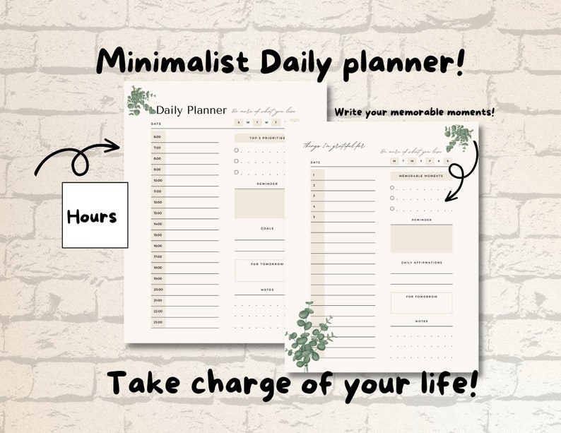 Minimalist Daily Planner Printable Planner , PDF Daily Hourly Schedule ...