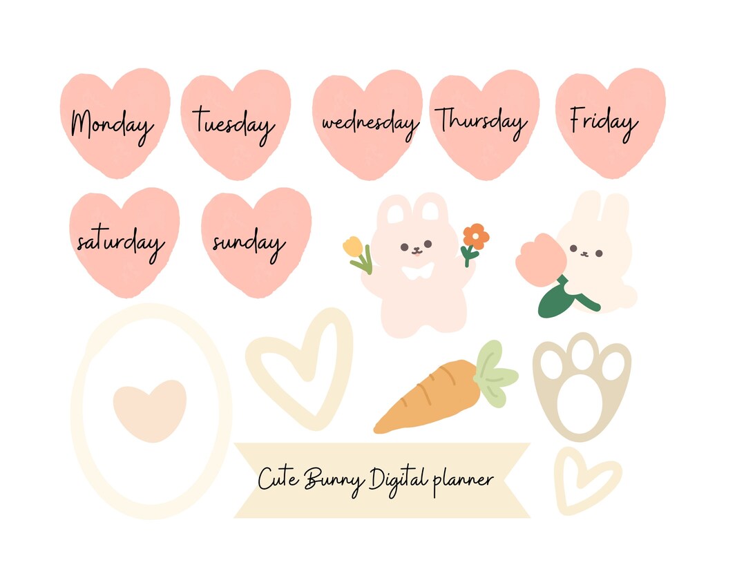Digital Bunny Planner Bunny Digital Planner Bunny Girly Stickers Girly ...