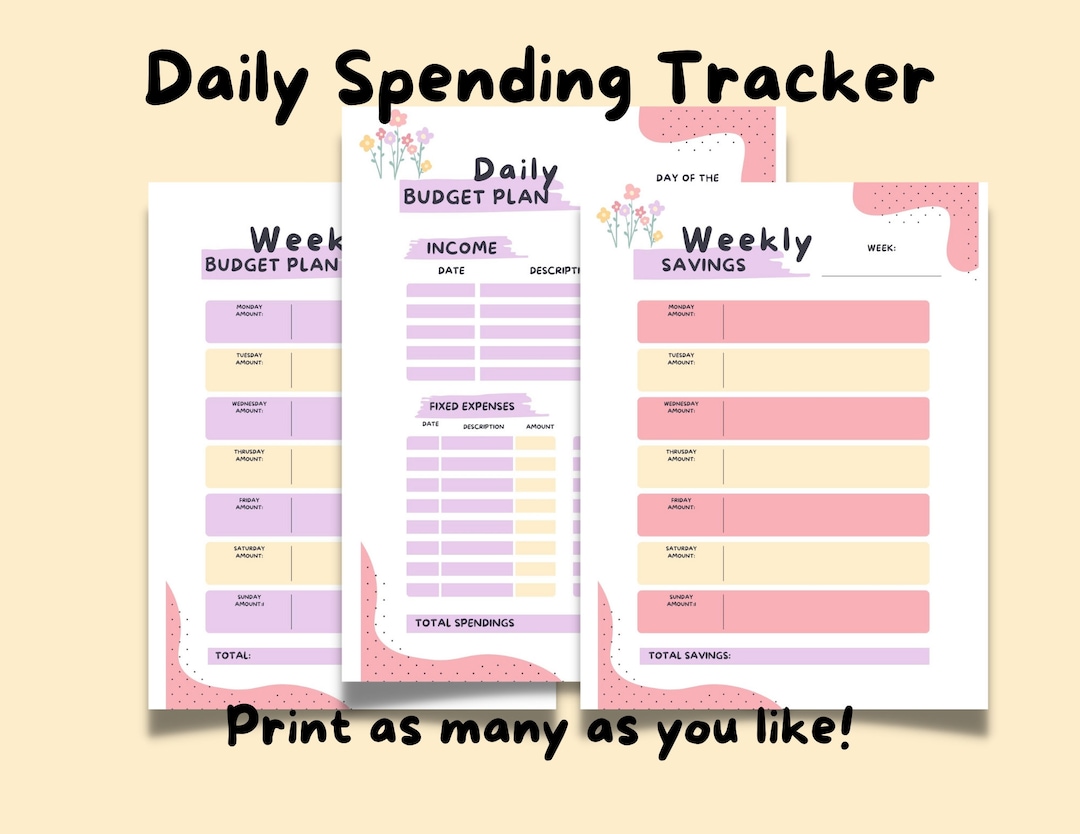 Weekly Spending Tracker Daily Spending Tracker Printable - Etsy