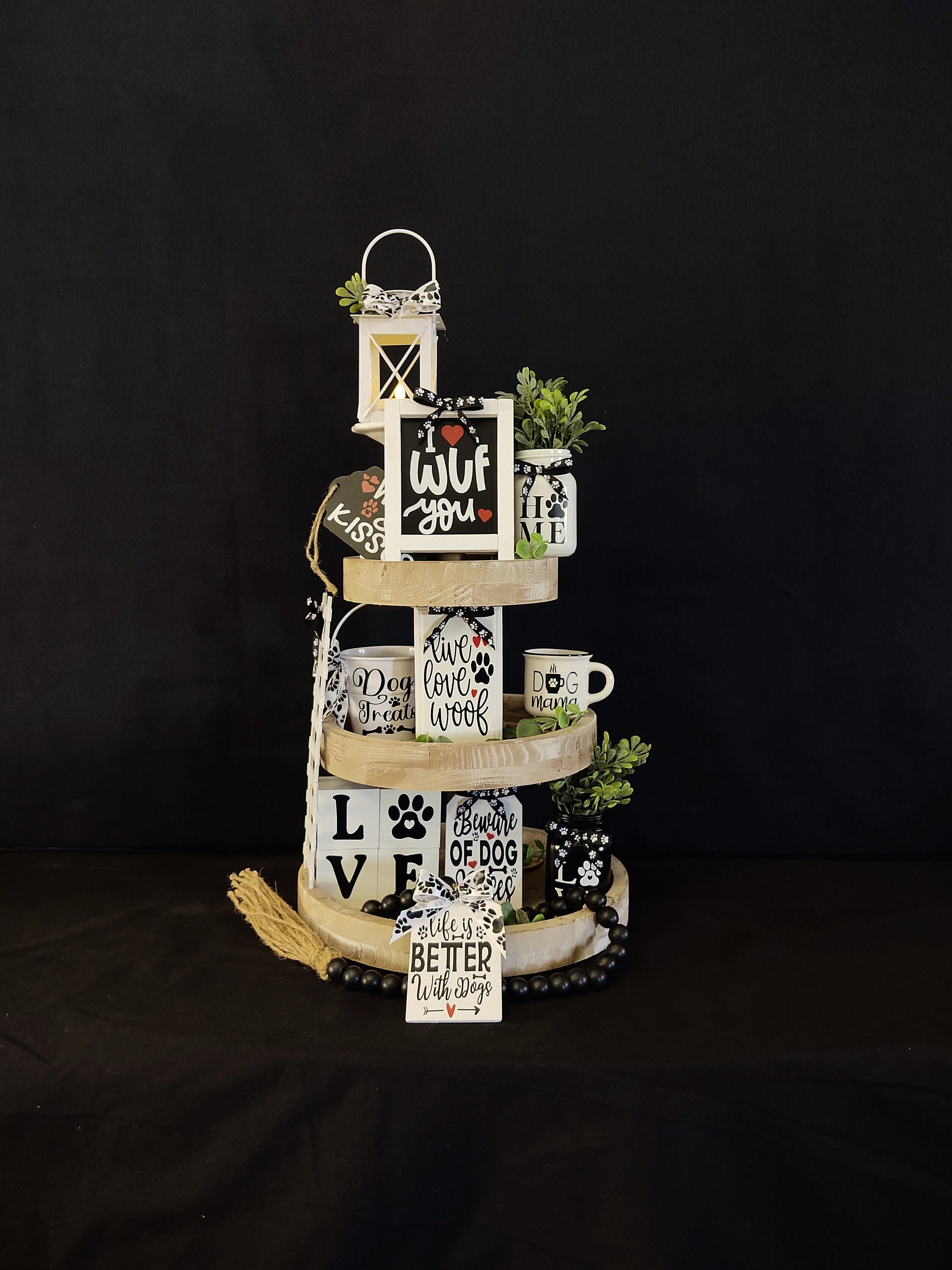 Dog Tiered Tray Decor, Farmhouse Dog Lover Decor, Puppy Tier Tray, Pet ...