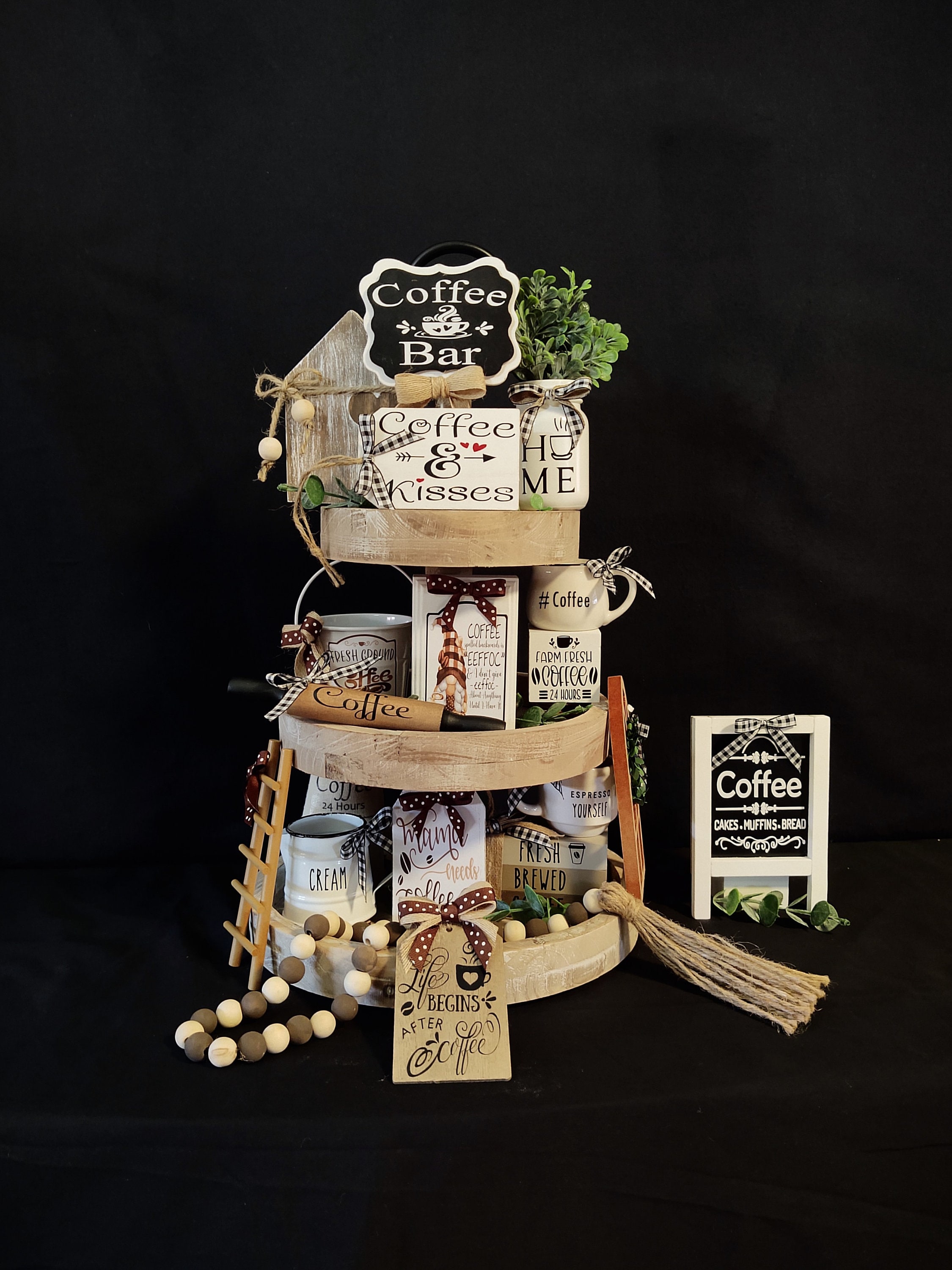 Coffee Tiered Tray Decor, Farmhouse Coffee Tier Tray, Coffee Bar Decor ...