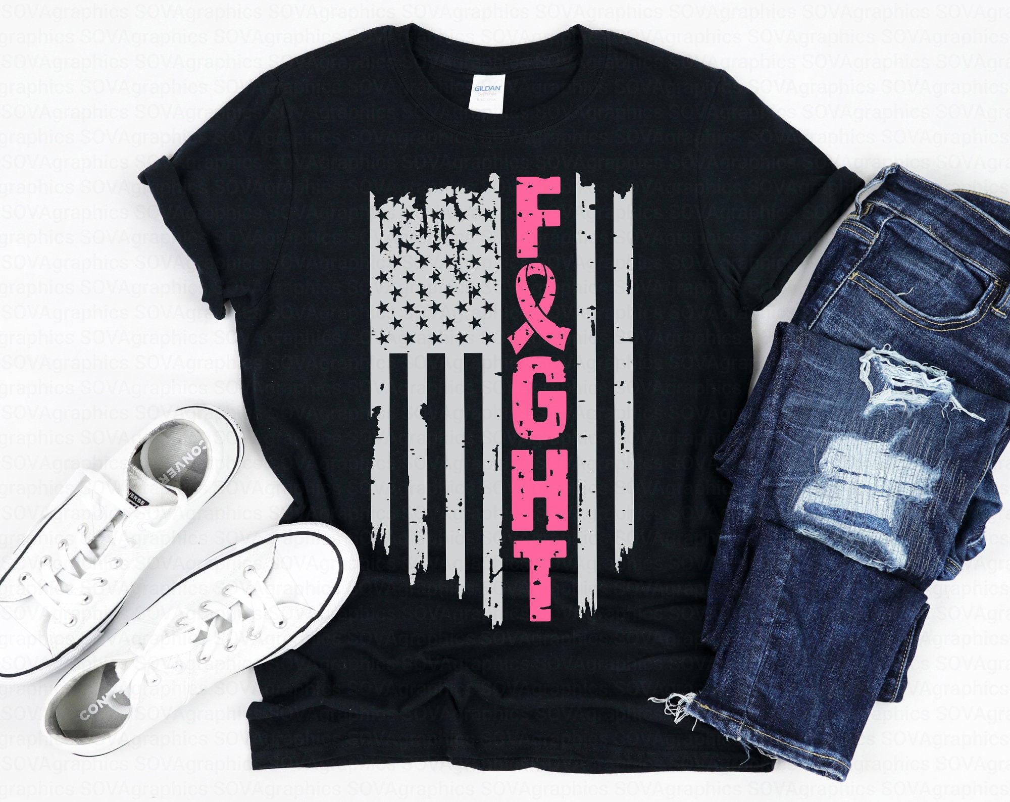 Fight Svg Pink Ribbon USA Flag Svg Fight Flag Svg Breast - Etsy