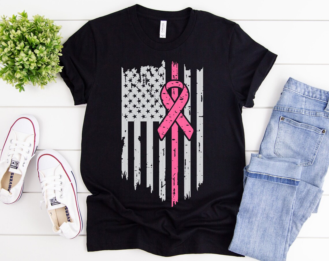 Pink Ribbon USA Flag Svg, Breast Cancer Svg, Grunge Flag Svg, Breast ...
