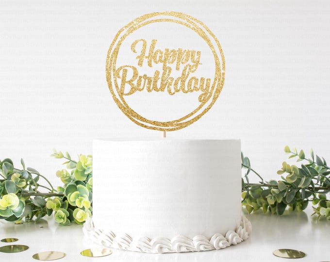 Circle Happy Birthday Cake Topper SVG - Etsy Canada