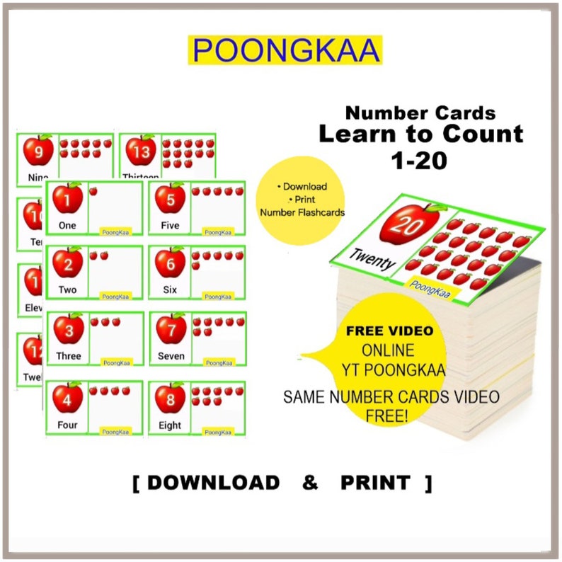 Learn to Count 1-20 Kids Math Printable Toddler Educational Poster ...