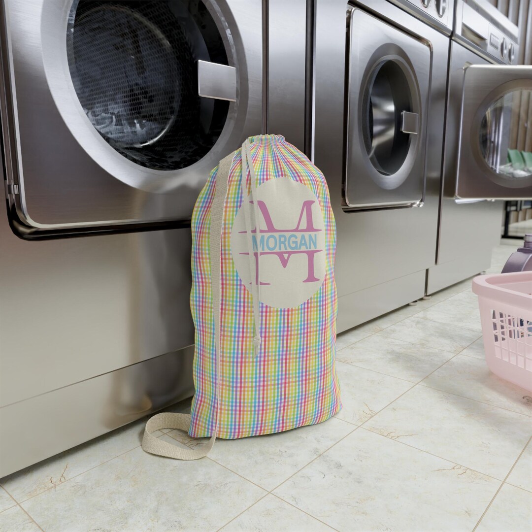 Personalized Laundry Bag Dorm Storage Gift Gingham College Monogrammed ...