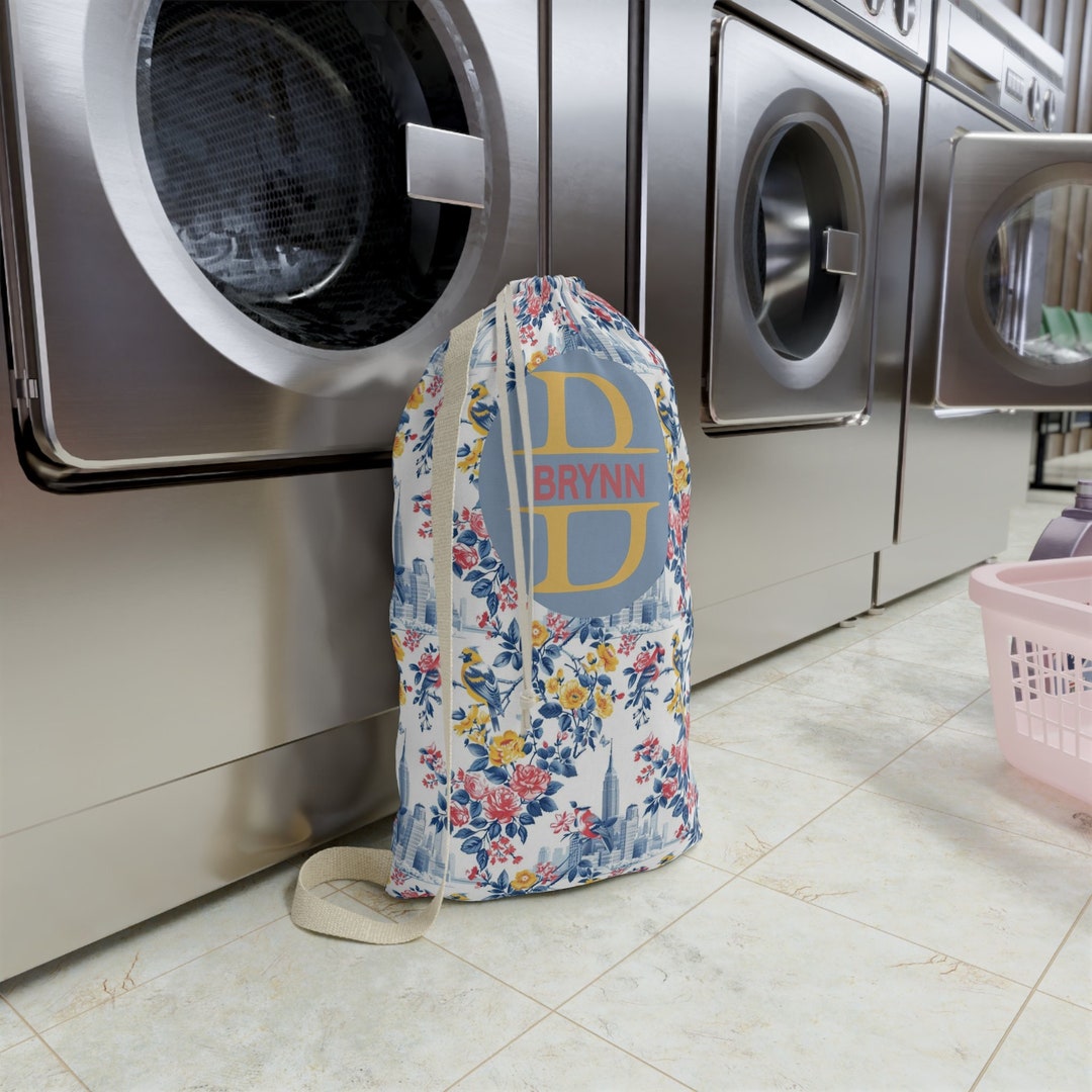 Personalized Laundry Bag Gift Custom Toile Cityscape Birds Floral ...