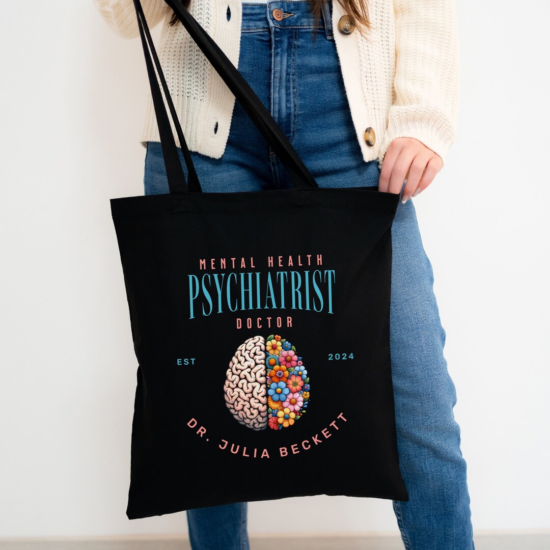 Personalized Psychiatrist Gift Mental Health Doctor Tote Bag Floral ...
