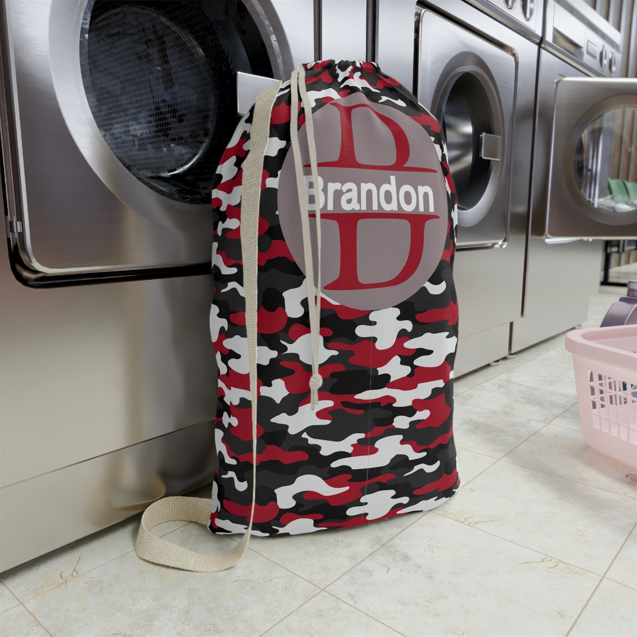 Personalized Laundry Bag, Custom Red Black Camouflage Print Monogrammed ...