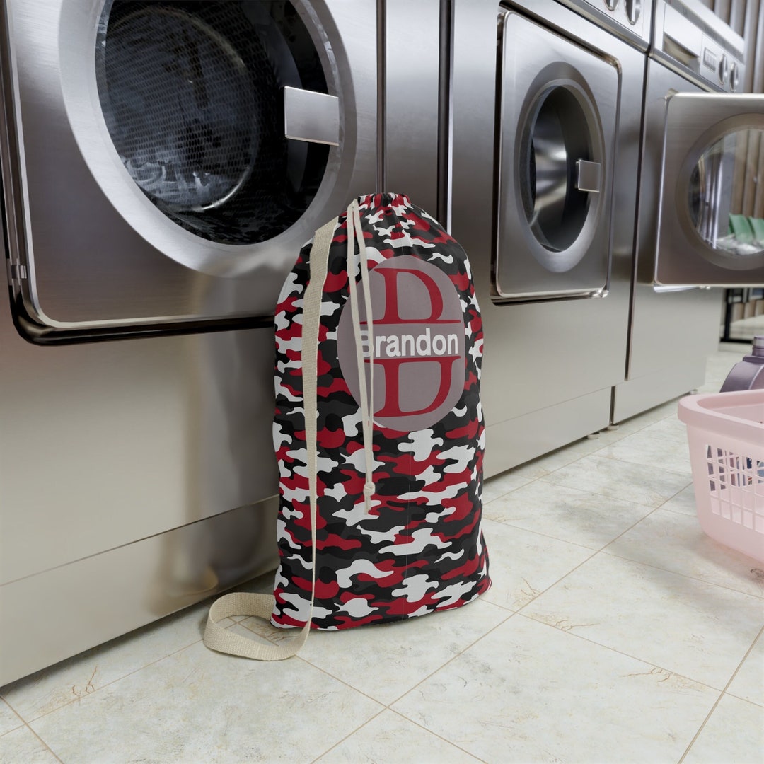 Personalized Laundry Bag, Custom Red Black Camouflage Print Monogrammed ...