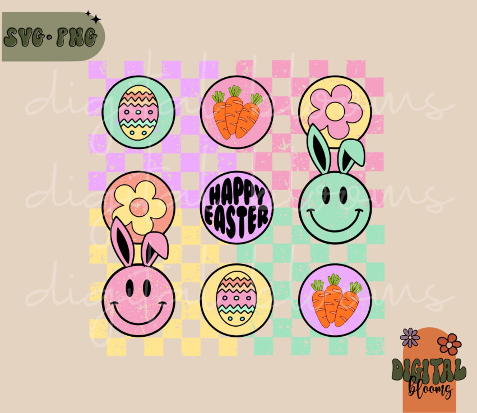 Happy Easter Checkered SVG PNG - Etsy