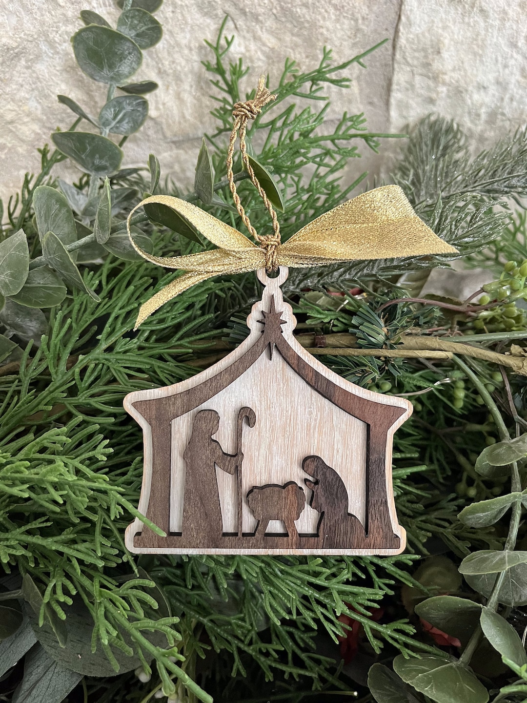 Personalized Manger Christmas Ornament | Nativity Scene | Christmas ...