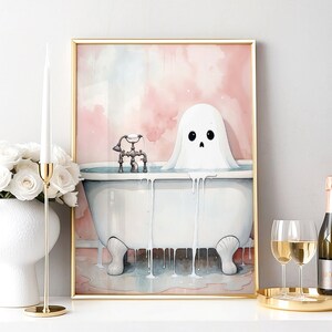 Cute Ghost Bathroom Print, Ghost in Bath, Pink Bathroom Print, Pink ...