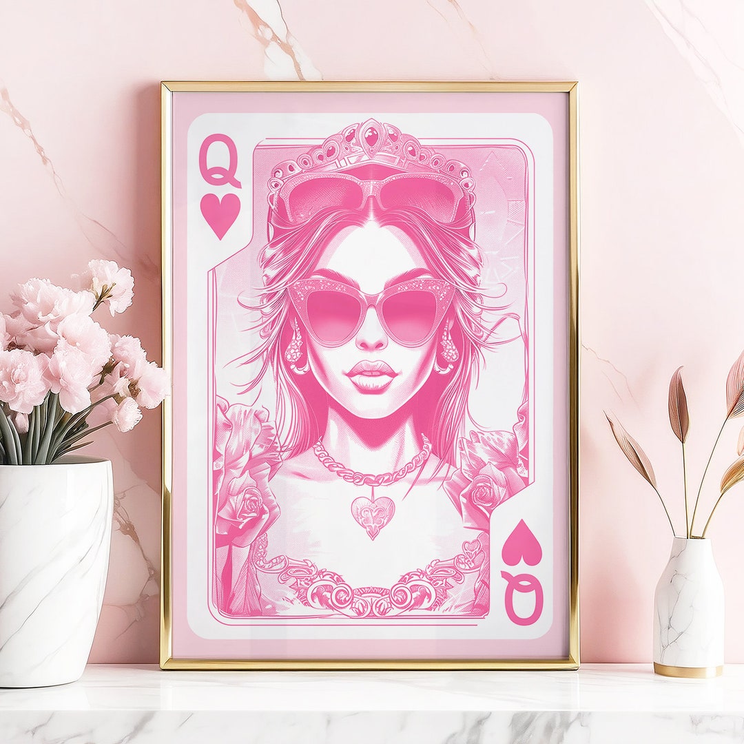 Queen of Hearts Pink Retro Print, Fashion Print, Girls Bedroom Poster ...