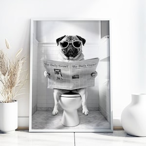 Pug Wall Art, Pug Toilet Print, Pug Poster, Pug Bathroom Print, Funny ...