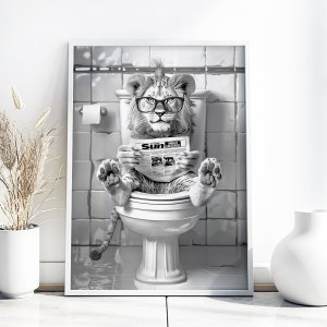 Funny Lion on Toilet Print, Whimsical Bathroom Wall Art (digital ...