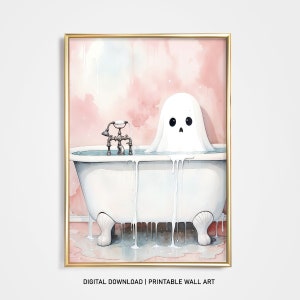 Cute Ghost Bathroom Print, Ghost in Bath, Pink Bathroom Print, Pink ...
