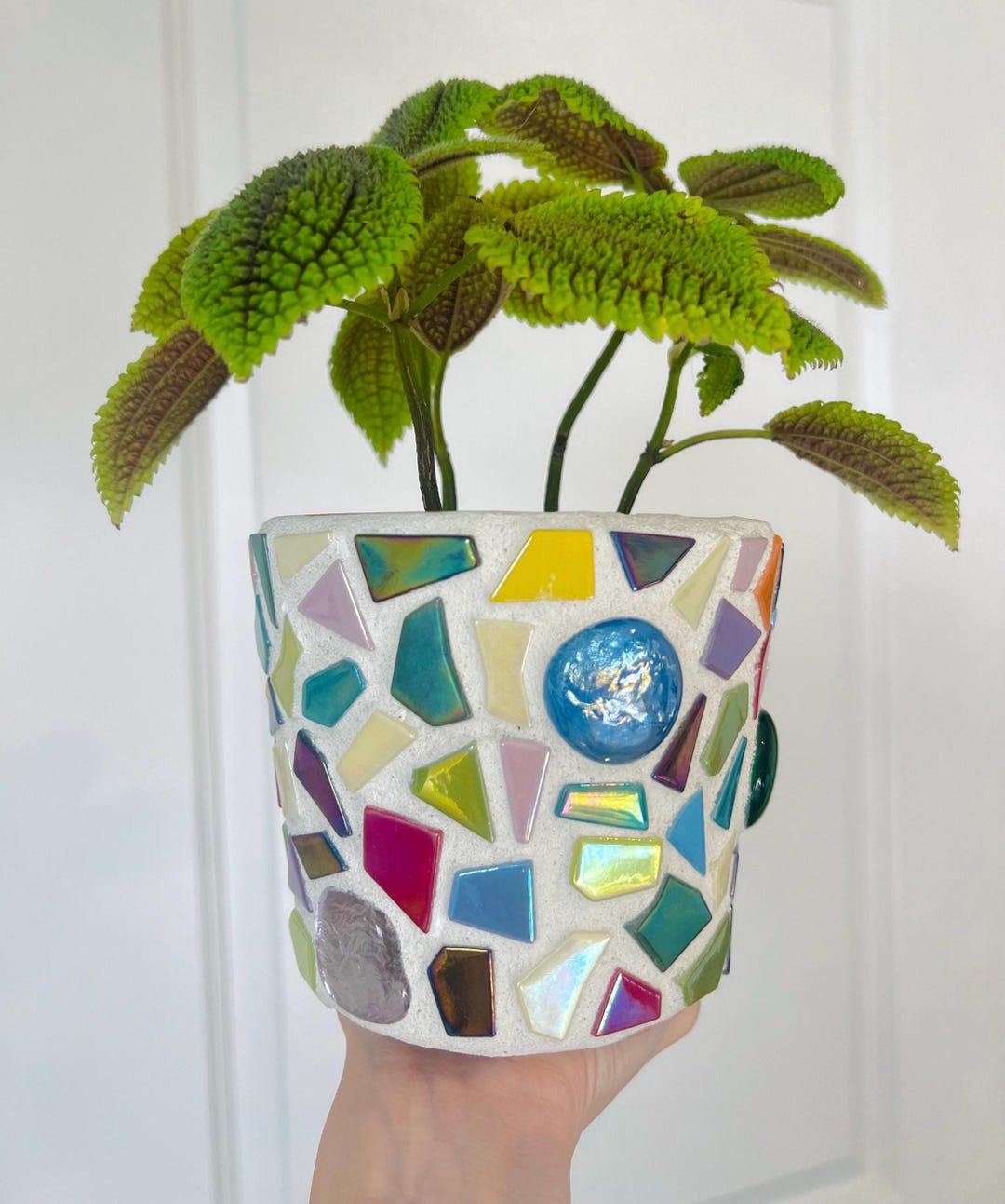 Funky MCM Mosaic Tile Planter Vase, Retro White Rainbow Planter ...